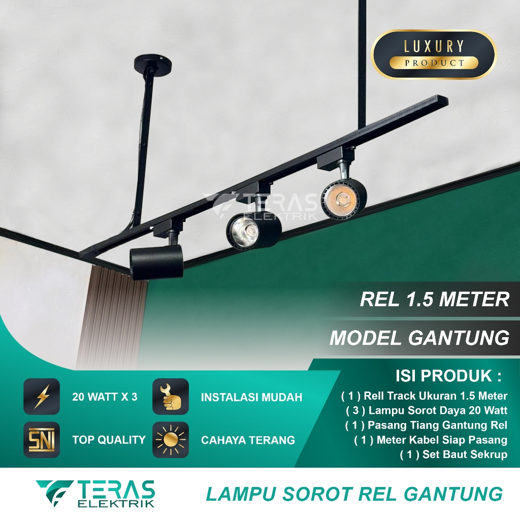 Jual Paket lampu sorot rel 1 set isi 3 spotlight rel track 1,5 meter 20 ...