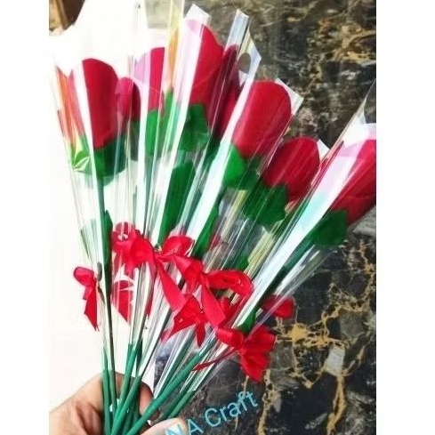 Jual READY STOK!!Bunga Mawar Flanel Uk.30cm Bungkus Plastik Polos dan ...