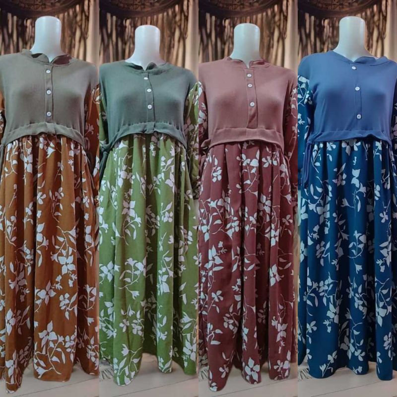 Jual GAMIS MOTIF KOMBINASI BAHAN KATUN RAYON MIX KNIT LD 110 GAMIS ...