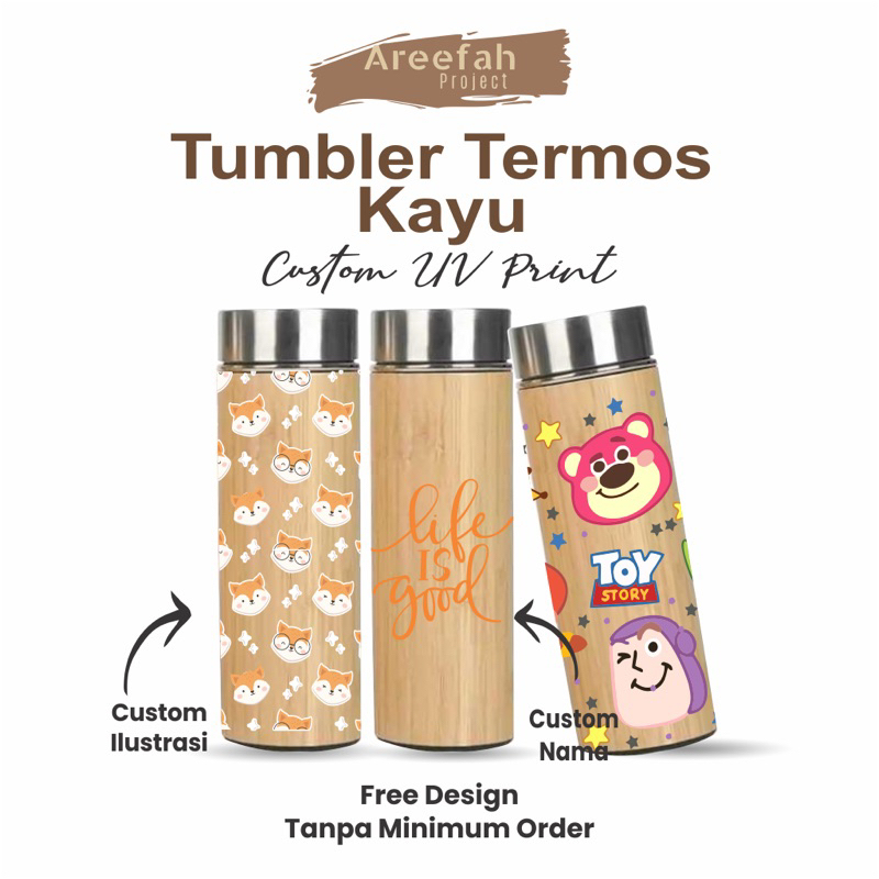 Jual Tumbler Custom 500ml TUMBLER TERMOS KAYU UV print Custom Nama/Logo/Foto | Shopee Indonesia