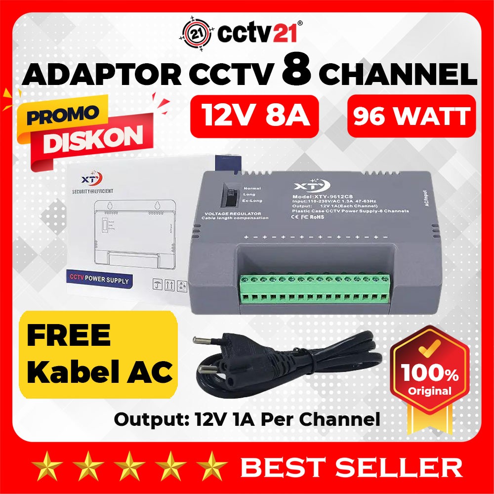 Jual Adaptor Power Supply CCTV 8CH 8 Channel XTY 12V 8A 96 Watt | Shopee Indonesia