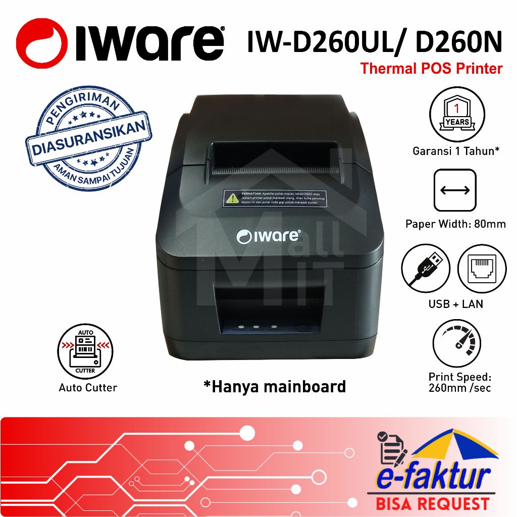 Jual MALLIT IWARE Printer Kasir THERMAL IWARE IW D260BT D260UL D260 USB ...