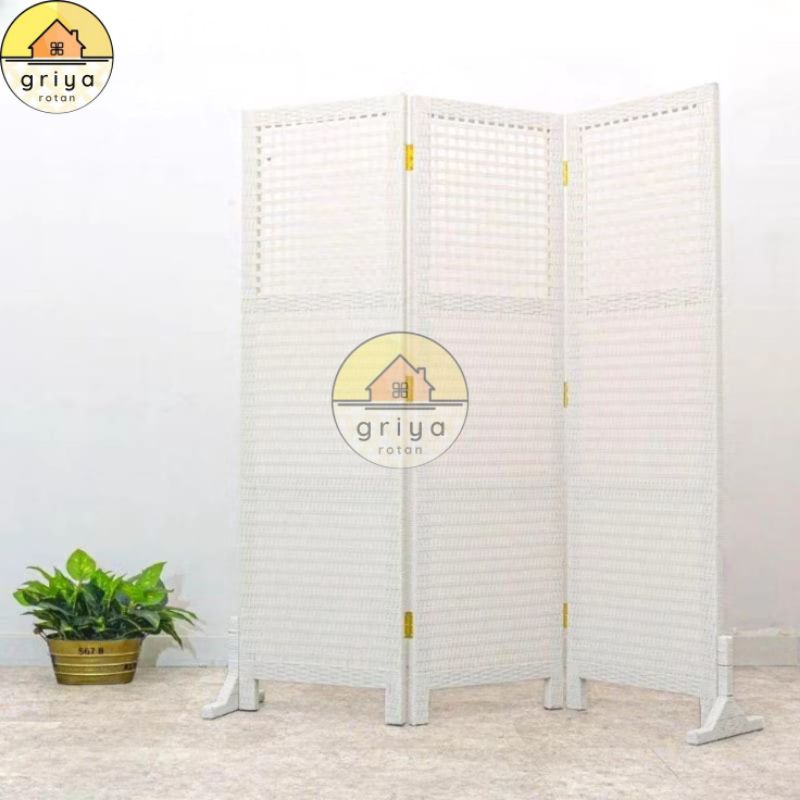 Jual Pembatas Ruangan Rotan Sintetis Motif Lubang 3 Panel | Shopee ...