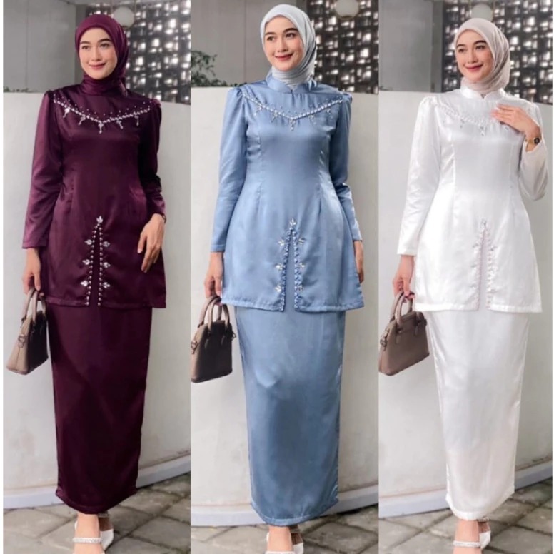 Jual PROMO Spesial Burgundy Denim Oneset FAYRA Baju Kurung Melayu Dress ...