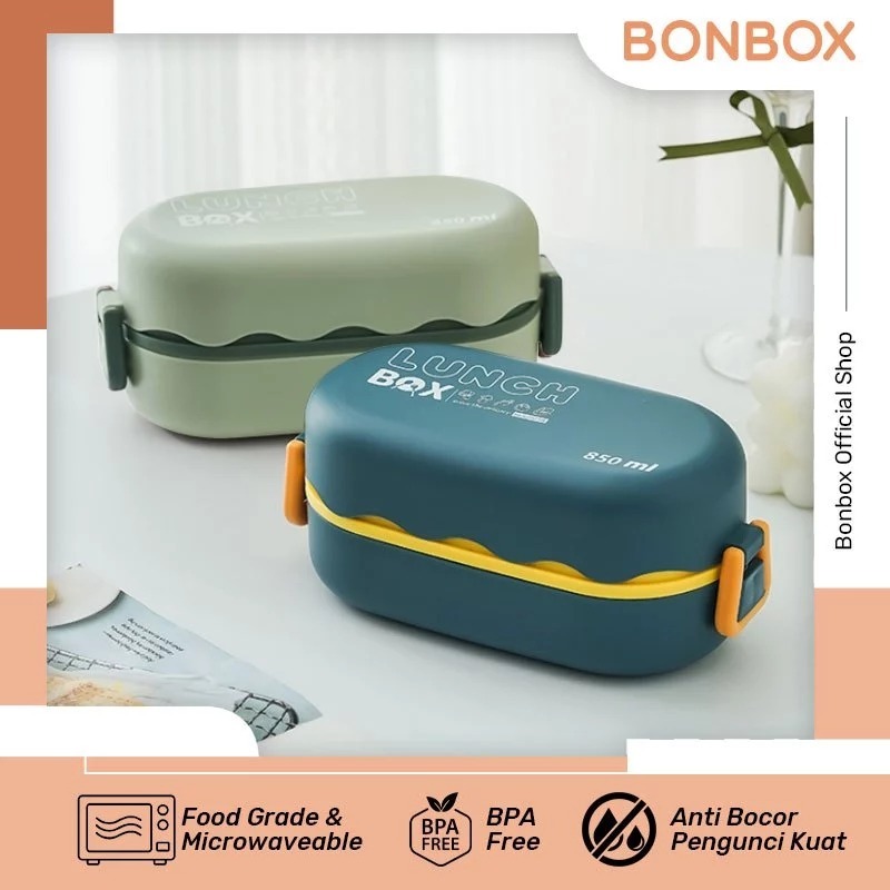 Jual BONBOX Lunch Box Set 850ML Kotak Bekal Makan 2 Sekat Tempat Bekal Makan Anti Tumpah ...