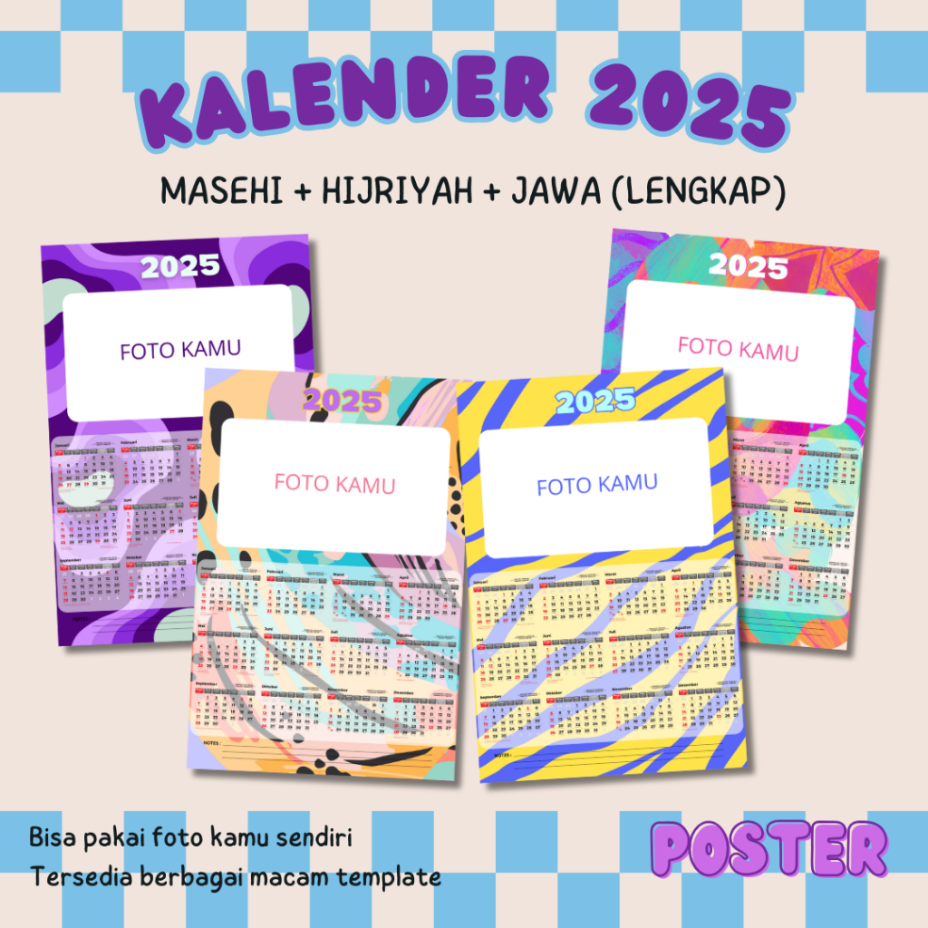Jual [A4] Kalender Dinding Masehi - Hijriyah - Jawa 2025 Lengkap 12 Bulanan Custom Foto Murah ...
