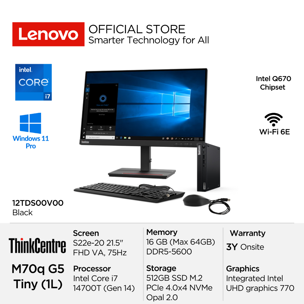 Jual Lenovo PC ThinkCentre M70q Tiny Gen5 0V00 Intel Core i7 14700T ...