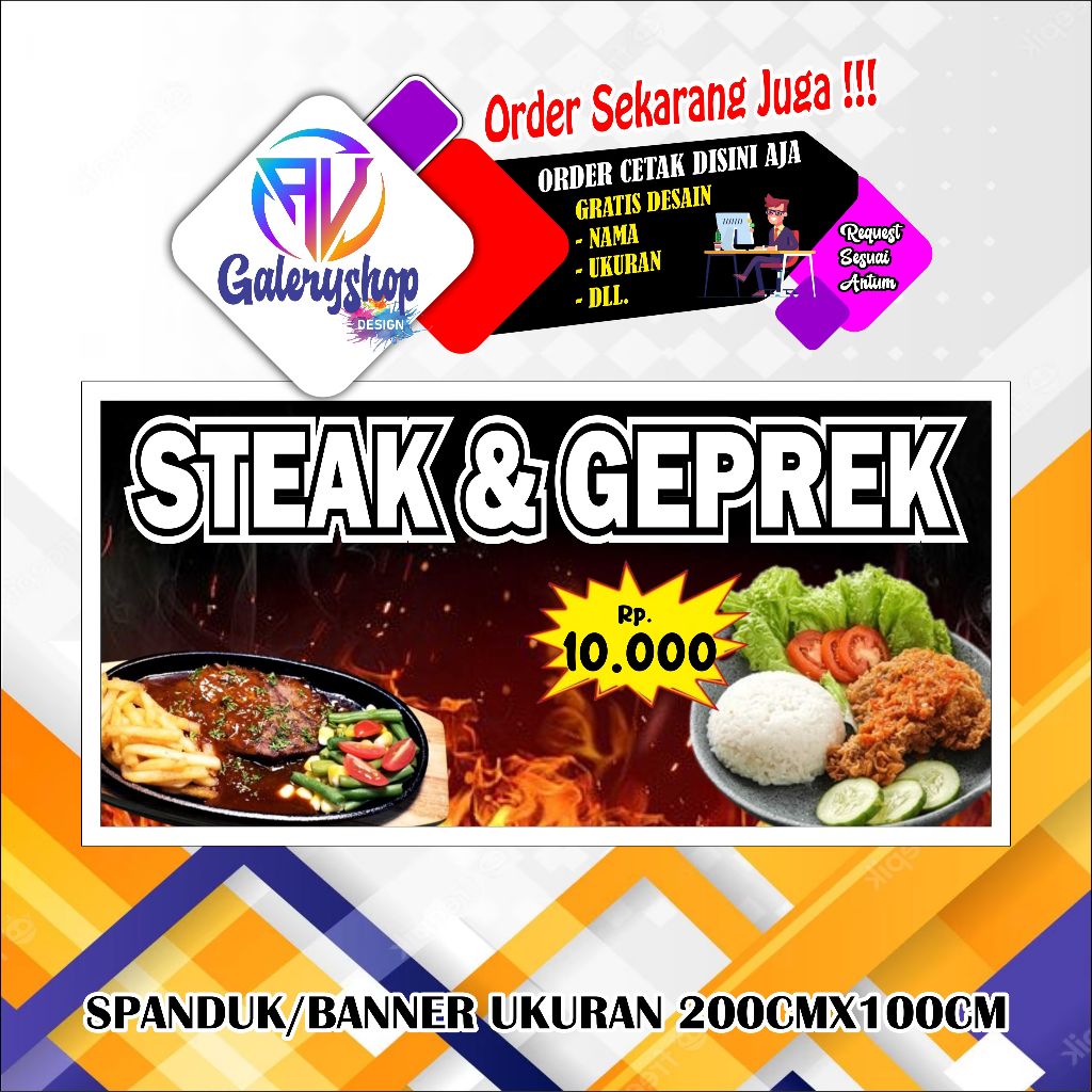 Jual Cetak Spanduk Banner Ukuran 200x100 Cm Steak And Geprek | Shopee ...
