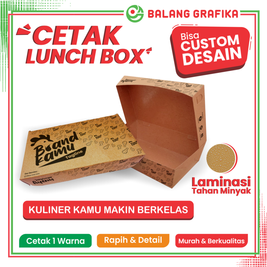 Jual Print Lunch Box Custom Cetak Kotak Makan Kertas Brown Paper Box ...