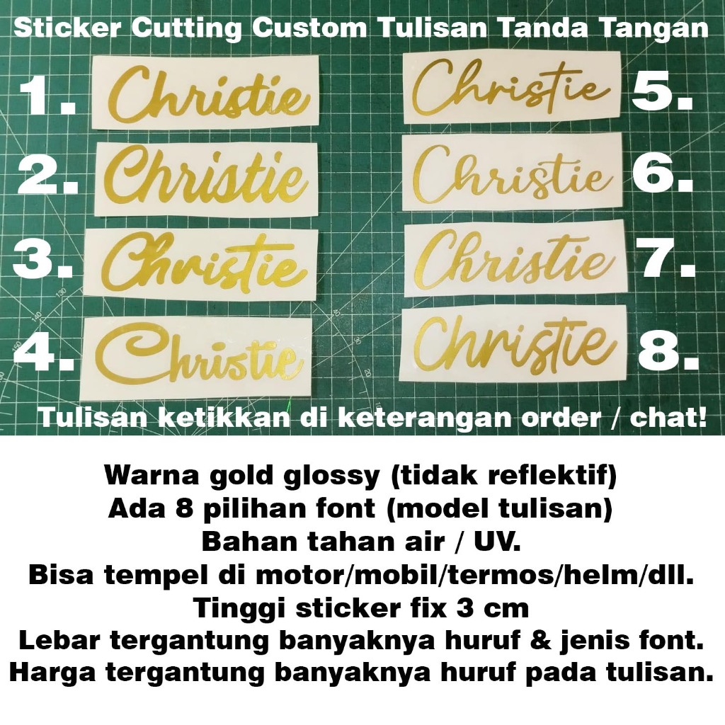 Jual Sticker Cutting Nama Tanda Tangan Custom Tinggi 3 cm Gold | Shopee ...