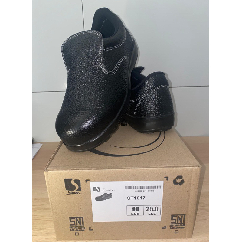 Jual SIMON safety shoes ST1017 BLACK/sepatu kerja hitam | Shopee Indonesia