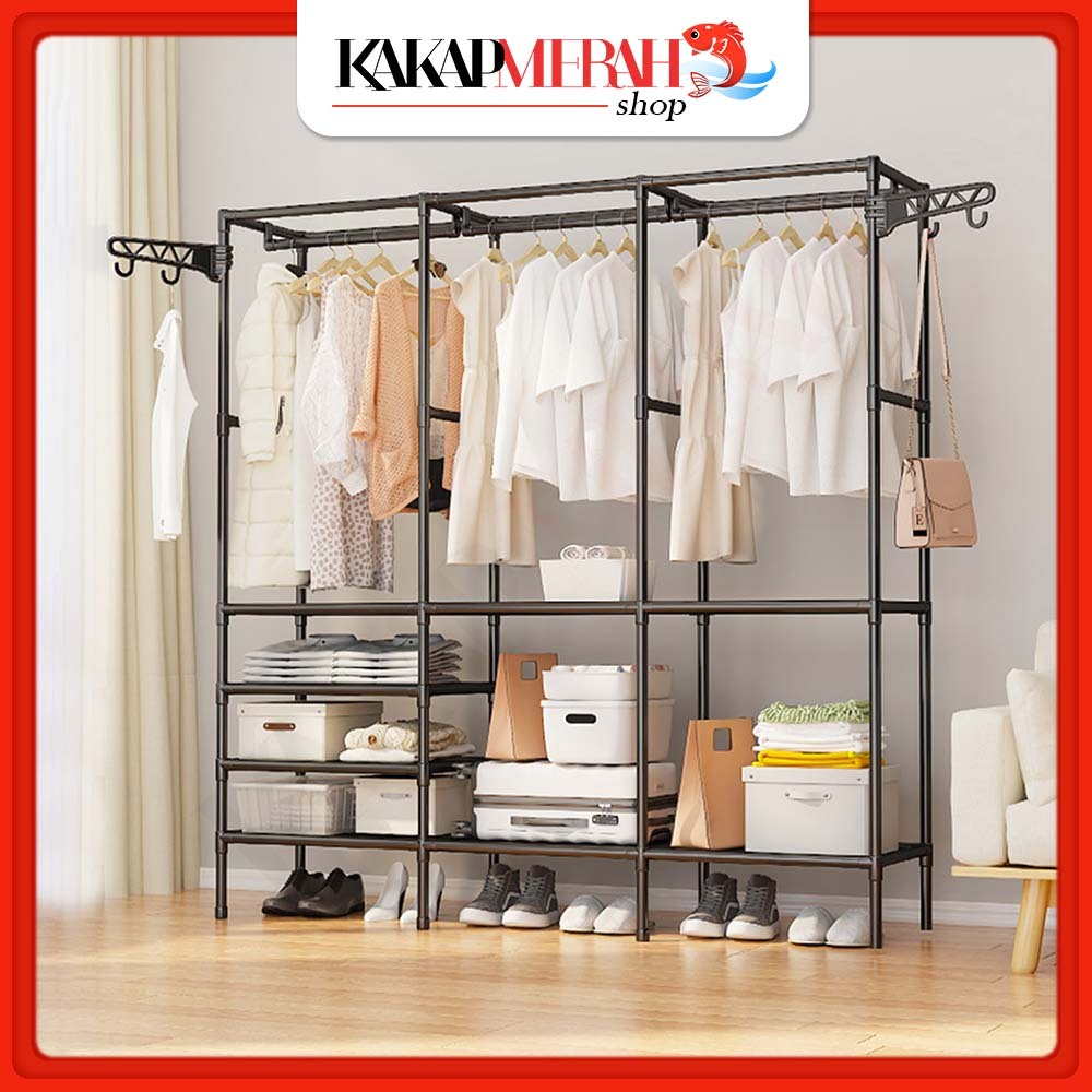 Jual Rak Lemari Terbuka Gantungan Baju Portable Double Susun Stand ...