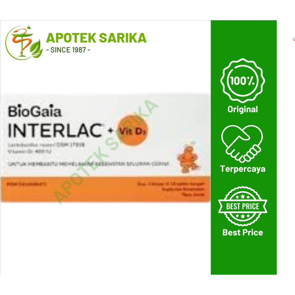Jual Interlac Probiotik + Vit D3 400 IU-1 Strip isi 10 Tablet Kunyah ...