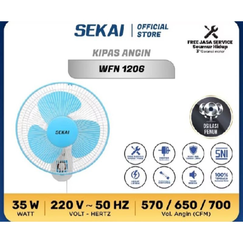 Jual Kipas Angin Dinding Sekai WFN 1206 | Shopee Indonesia