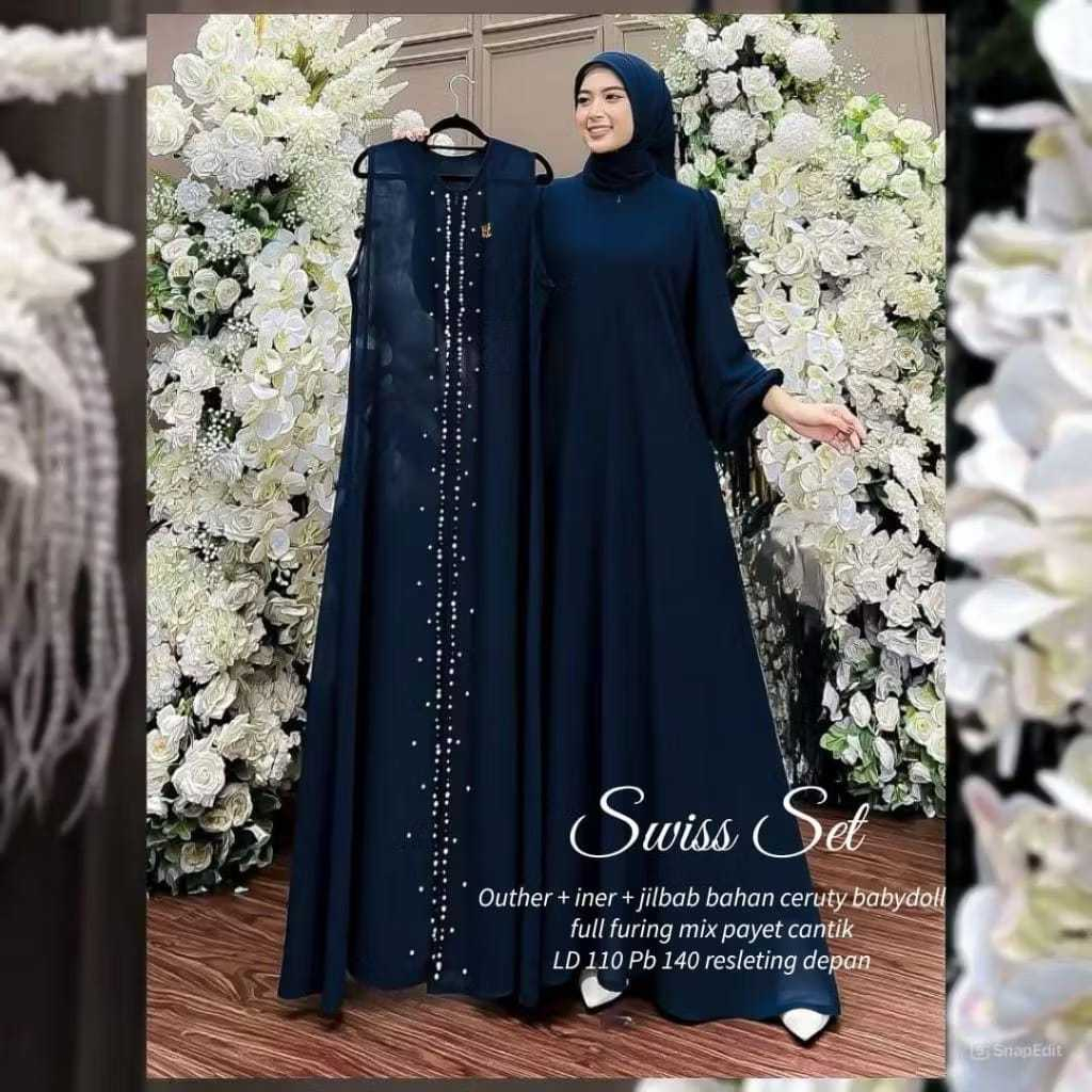 Jual Swiss set hijab / gamis dress polos wanita kekinian / terbaru ...