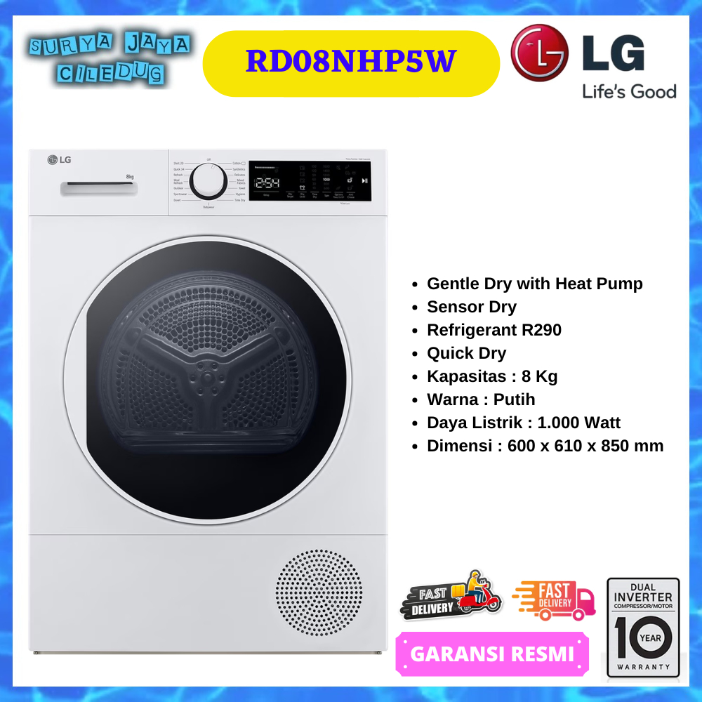 Jual DRYER LG RD08NHP5W MESIN PENGERING 8KG HEAT PUMP LG 8 KG | Shopee ...