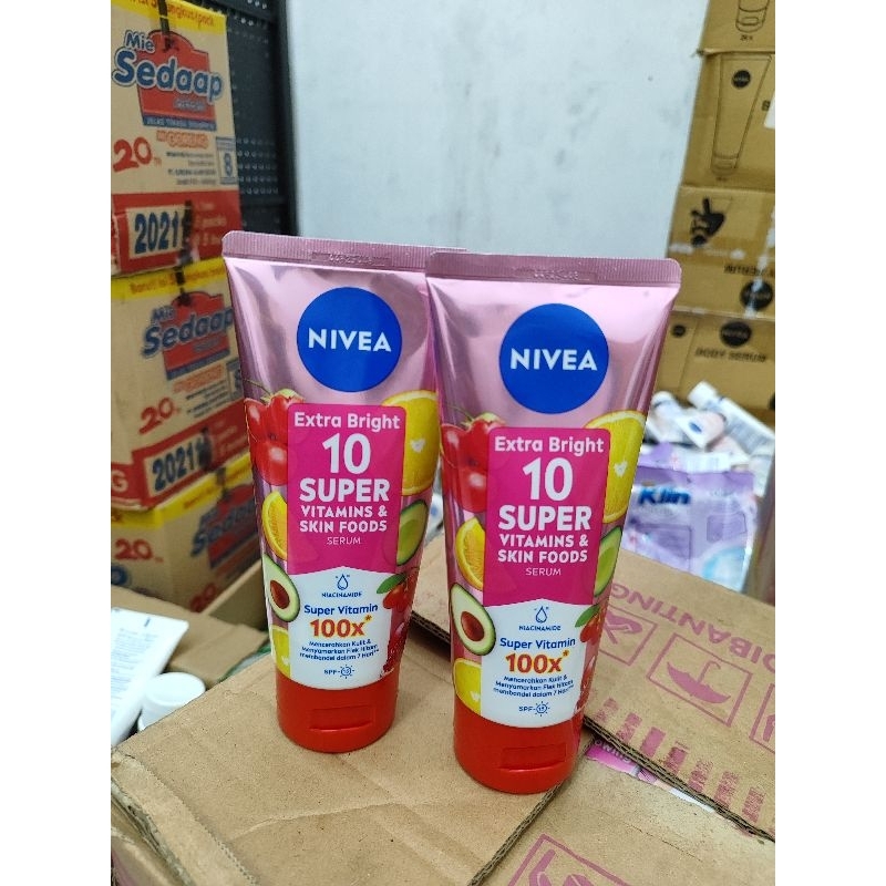 Jual NIVEA EXTRA BRIGHT 10 SUPER VITAMIN & SKIN FOODS BODY SERUM 180ML ...