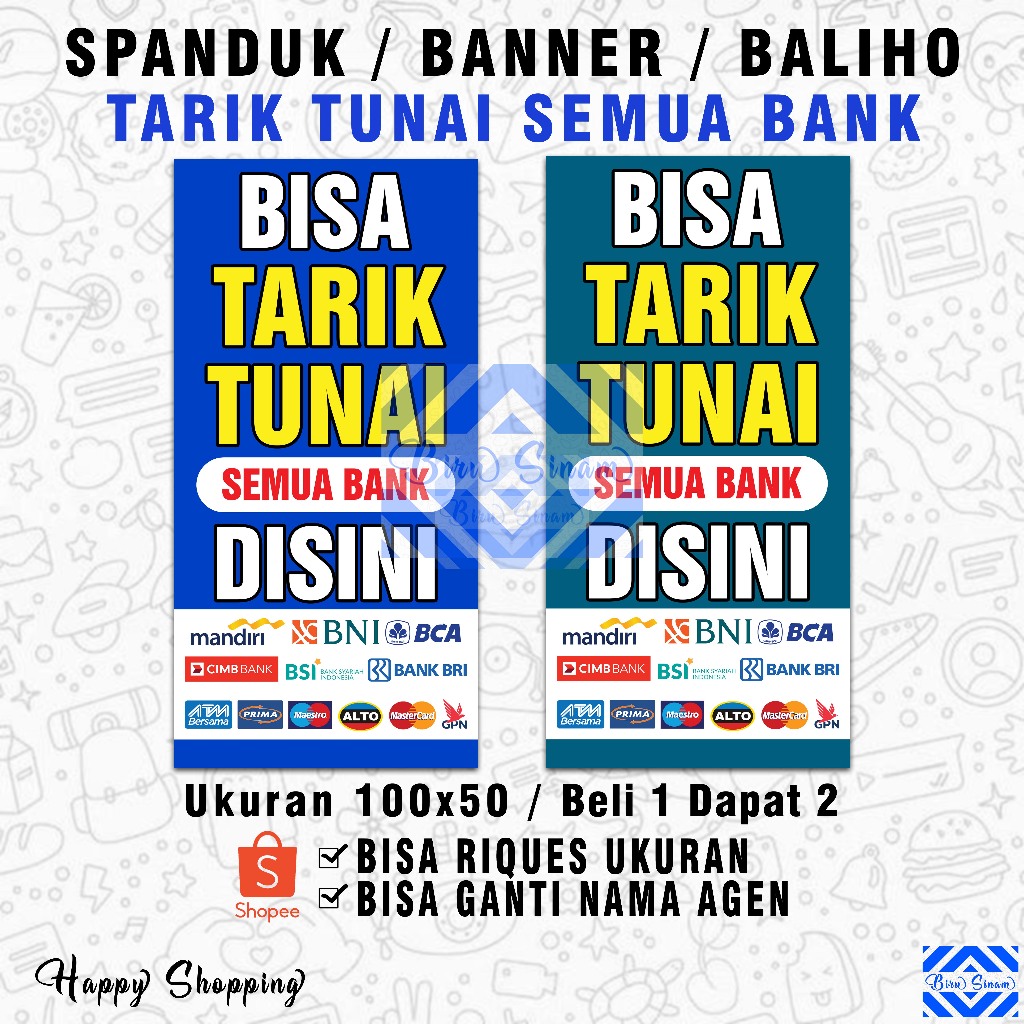 Jual Banner Spanduk TARIK TUNAI SEMUA BANK UKURAN 100X50CM BELI 1 DAPAT ...