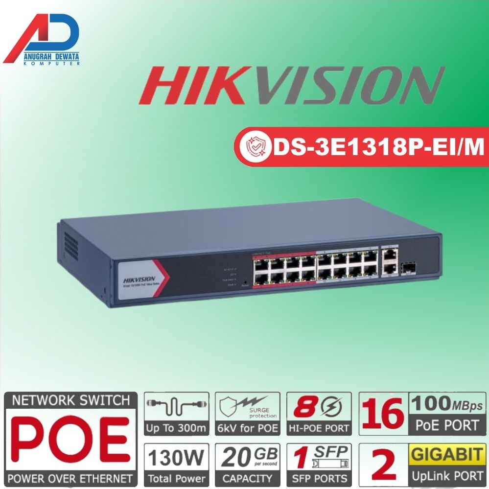 Jual SWITCH HUB POE HIKVISION 16 PORT DS-3E1318P-EI/M 16+2 PORT UPLINK | Shopee Indonesia