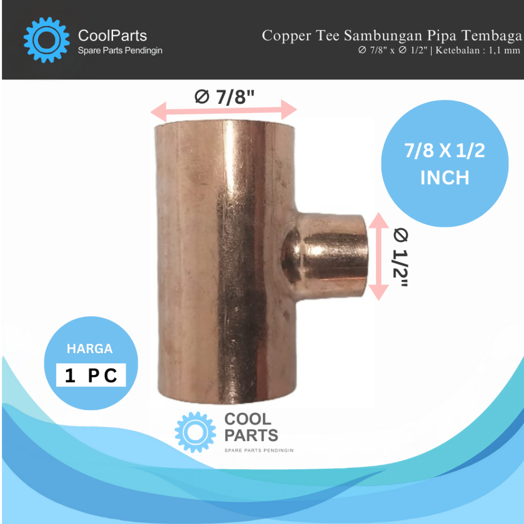 Jual Cooper Tee Pipa Tembaga 7/8" x 1/2" | Shopee Indonesia
