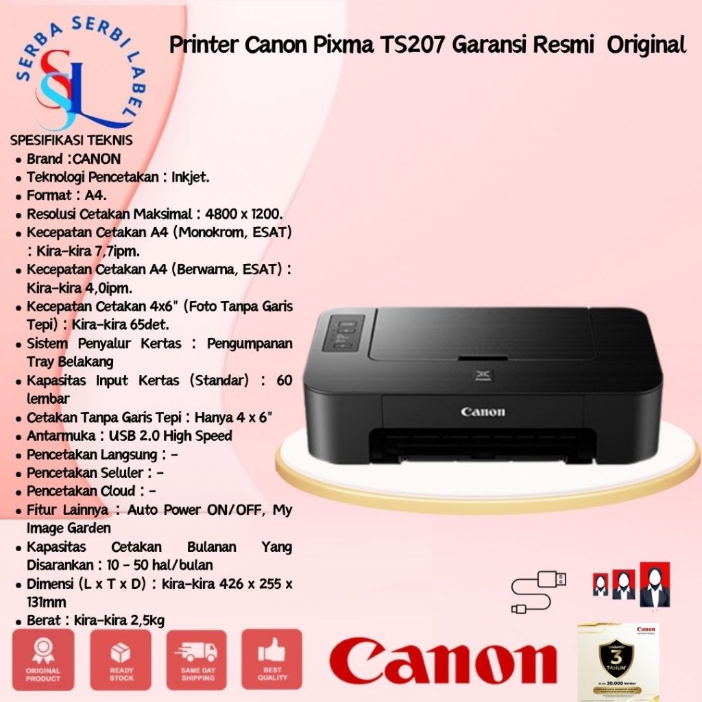 Jual Printer Canon Pixma TS207 Garansi Resmi 3 Tahun Original | Shopee ...