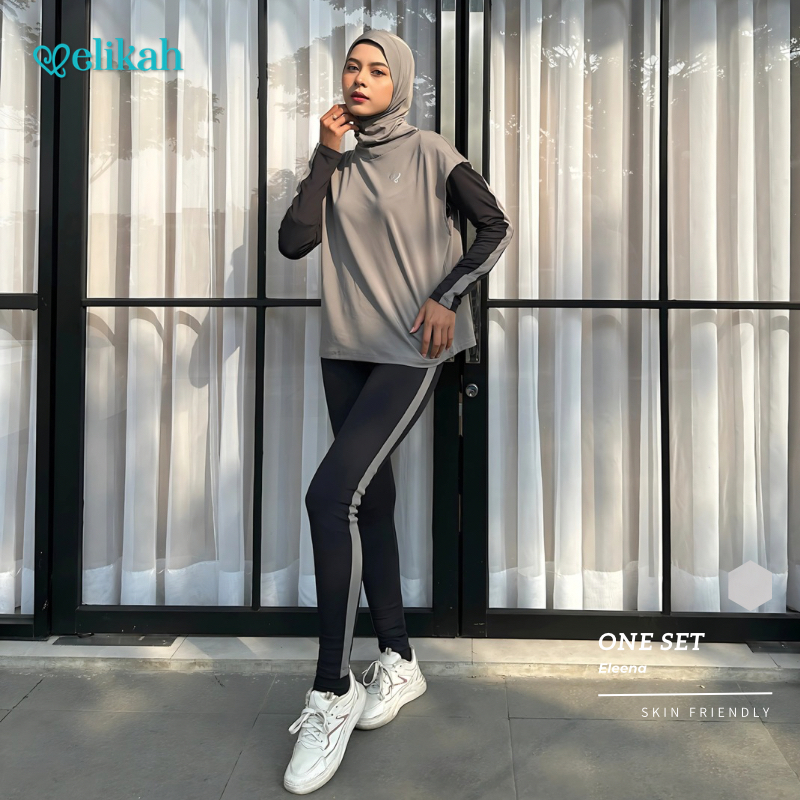 Jual Elikah One Set Eleena Setelan Sport Hijab Set Grey Baju Olahraga ...
