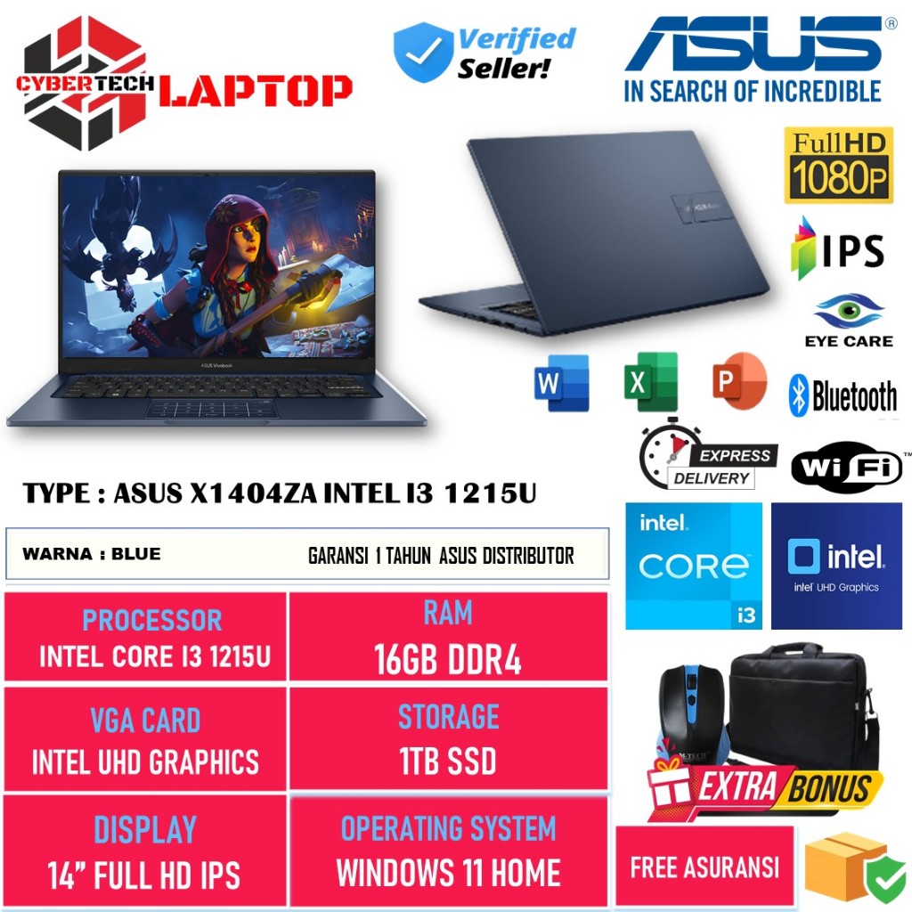 Jual Terbaru Laptop Asus Vivobook 14 X1404ZA Intel Core I3 1215U 16GB 1TB SSD 14 Inch Full HD ...
