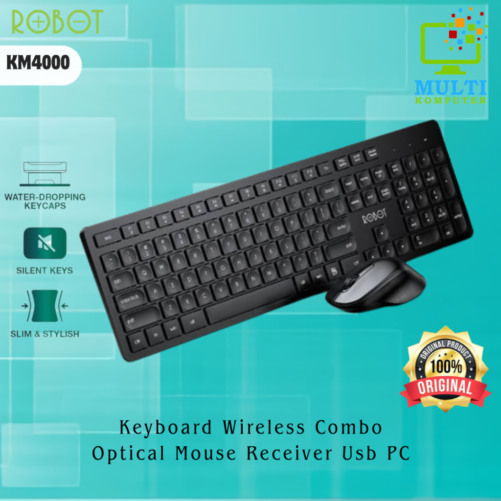 Jual Keyboard Wireless Robot KM4000 Combo Optical Mouse Receiver Usb PC ...
