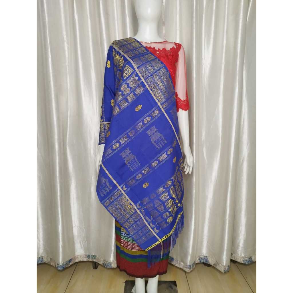 Jual UIS NIPES WARNA DASAR BIRU ELEKTRIK FULL SUTRA MOTIF RUMAH ADAT ...