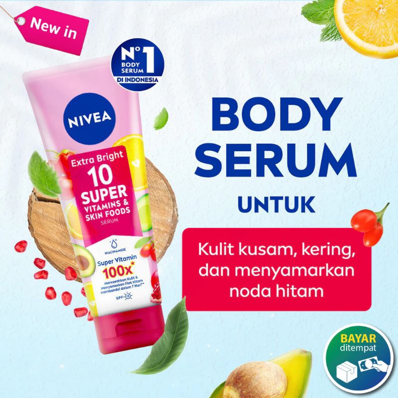 Jual NIVEA Body Serum Extra Bright 10 Super Vitamins & Skin Foods 180ml - NIVEA SPF 15 ...