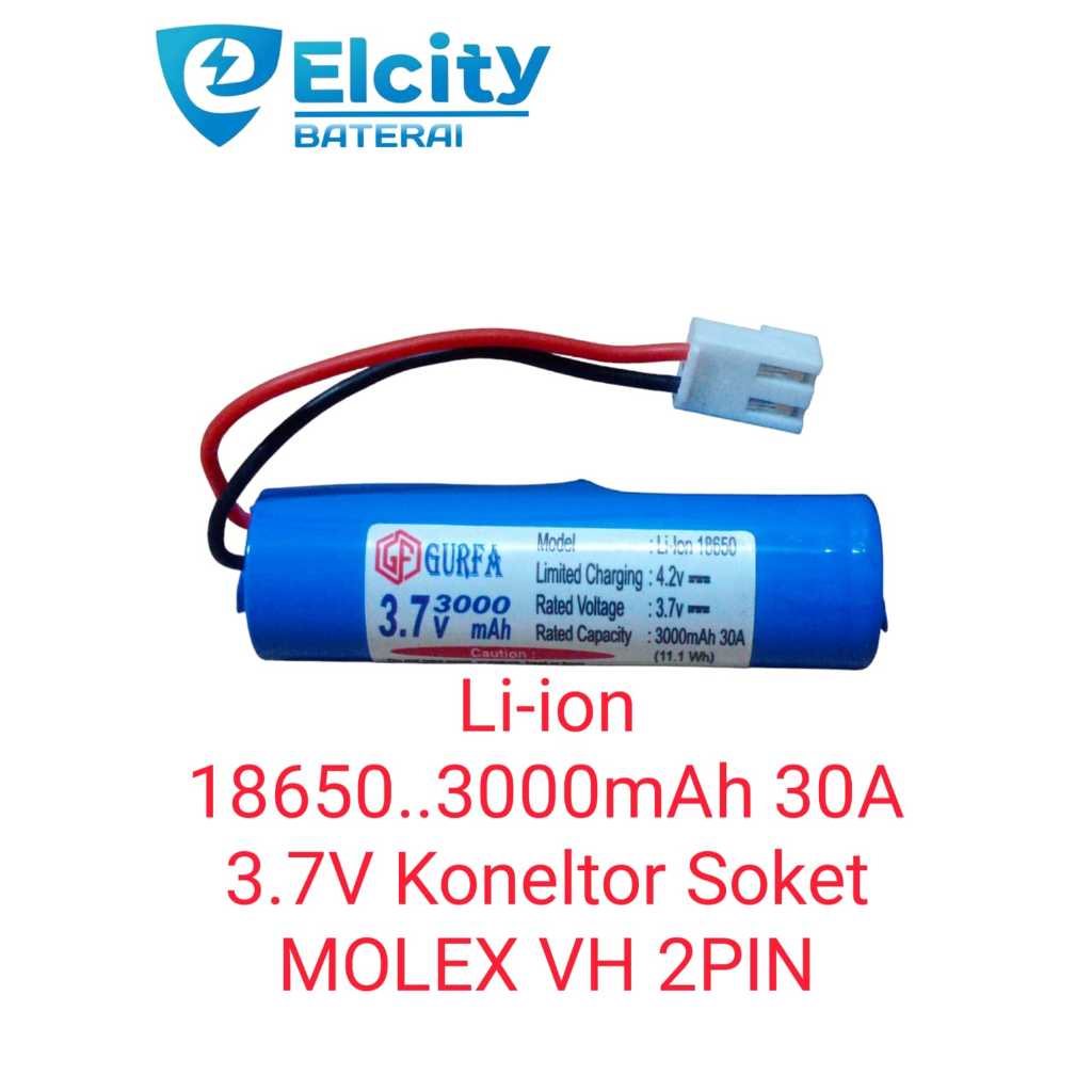 Jual Baterai Speaker / Baterai Mesin Edisi 1X 18650 3000mAh 30A 3,7V SOKET MOLEX VH 2 PIN A31 ...