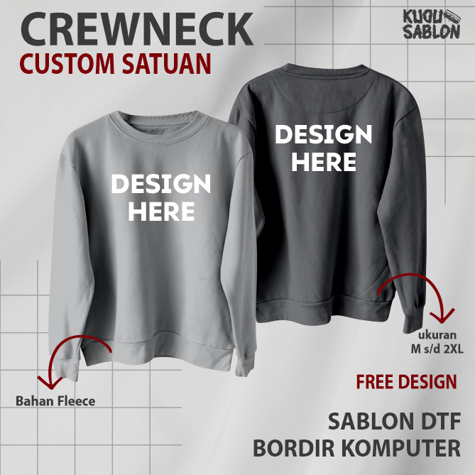 Jual CREWNECK / BASIC SWEATER CUSTOM SABLON / BORDIR SATUAN UNISEX ...