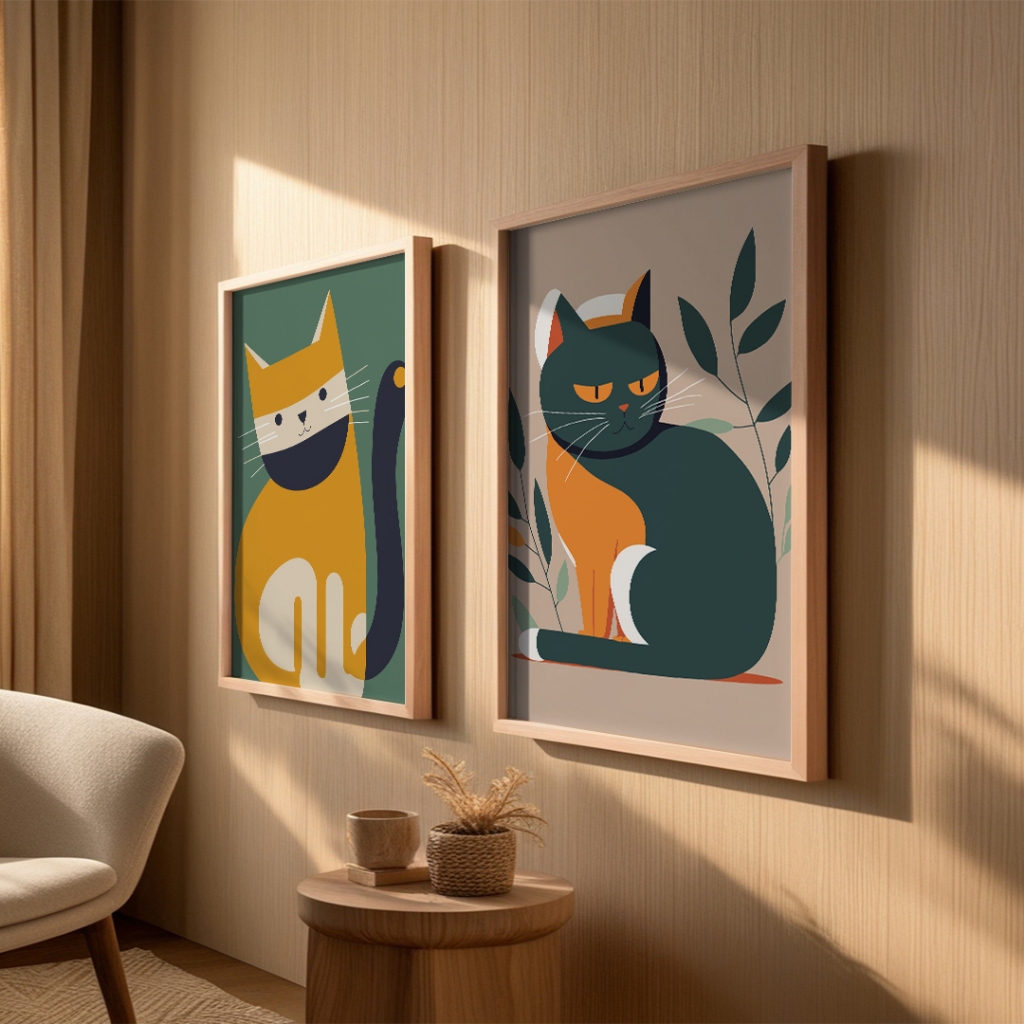 Jual lukisan print kucing minimalis wall art - dekorasi dinding frame ...