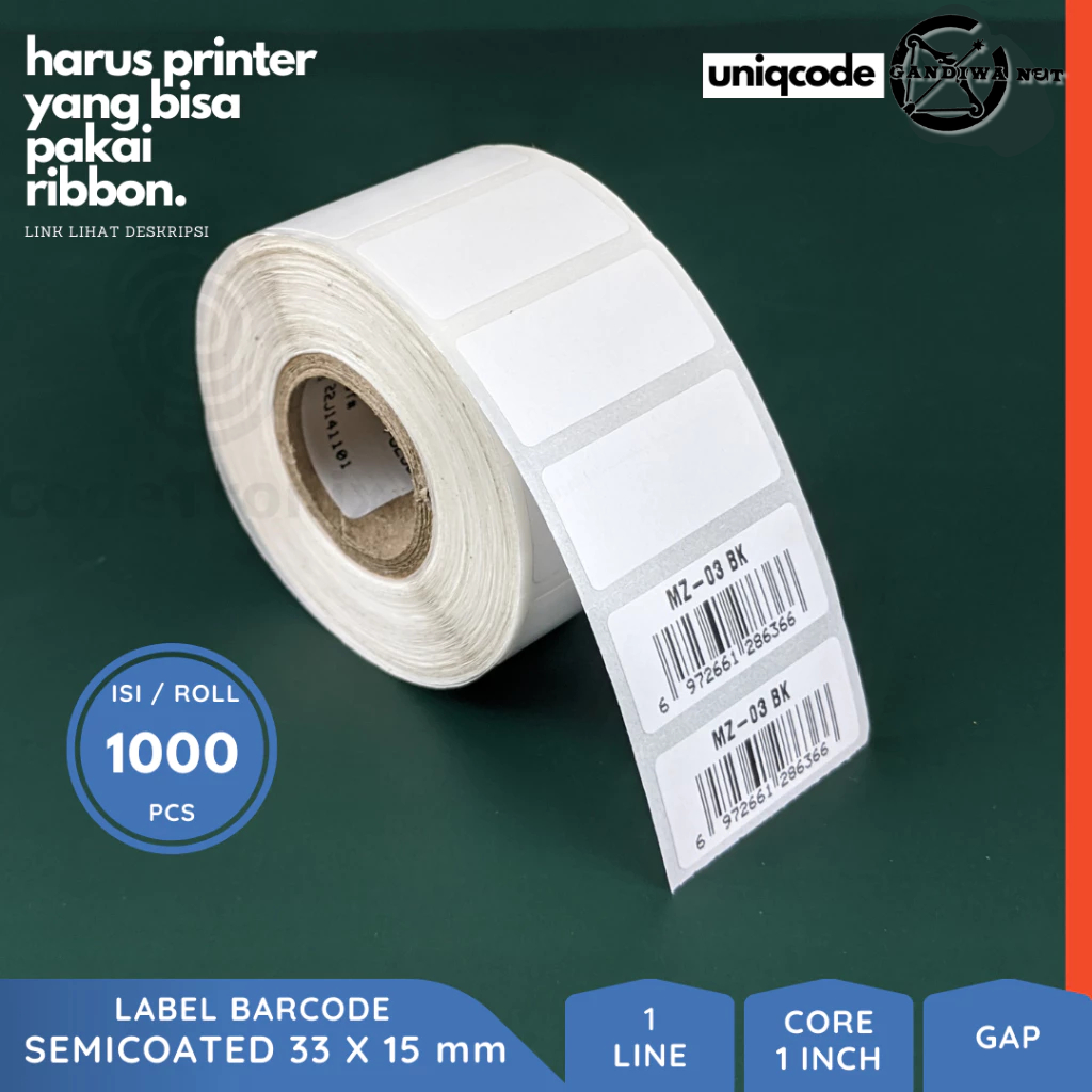 Jual Label Thermal Barcode Semicoated Uniqcode 33x15mm 1 Line 1000pcs ...