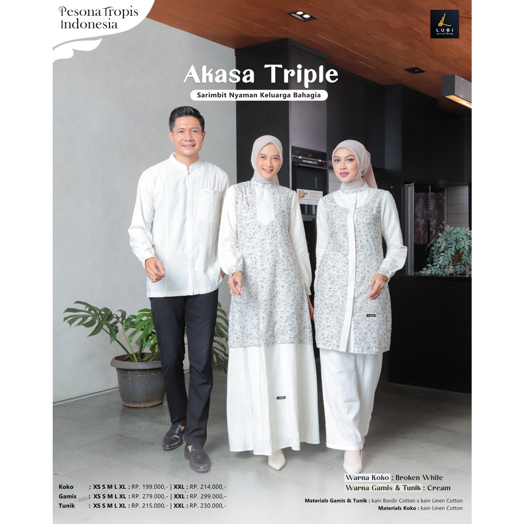Jual Baju Couple Pasangan Lebaran 2025 Terbaru Lubi AKASA TRIPLE CREAM ...