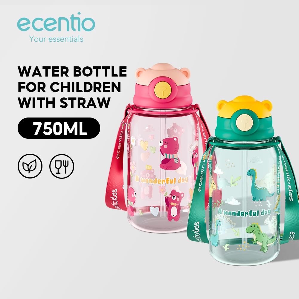 Jual ecentio kids Botol Air Minum Anak Sedotan 750ml Beruang Lucu ...