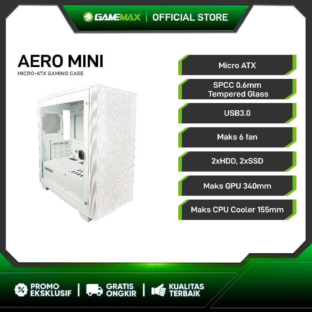 Jual Gamemax Aero Mini White Micro ATX Gaming PC case | Shopee Indonesia