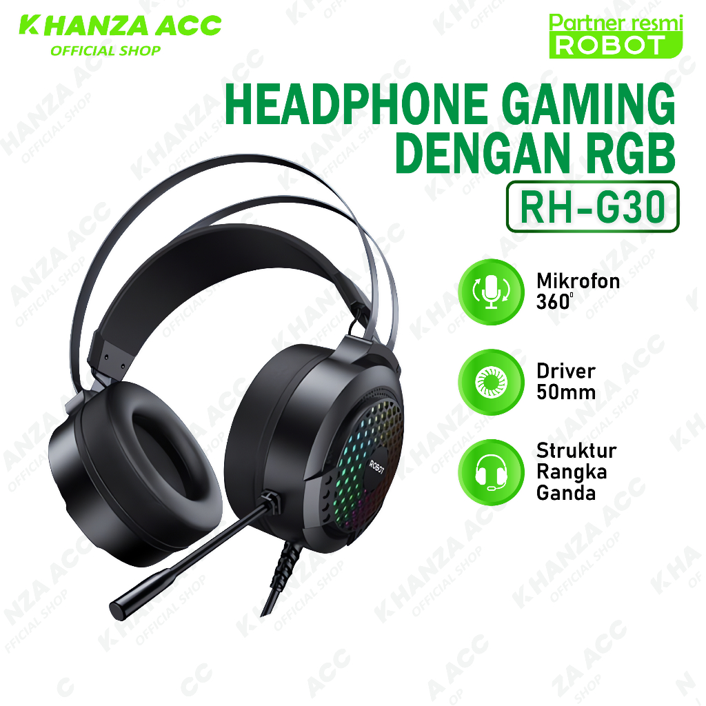 Jual KHANZAACC ROBOT RH G30 Headphone Gaming Mic 3.5mm USB RGB Light ...