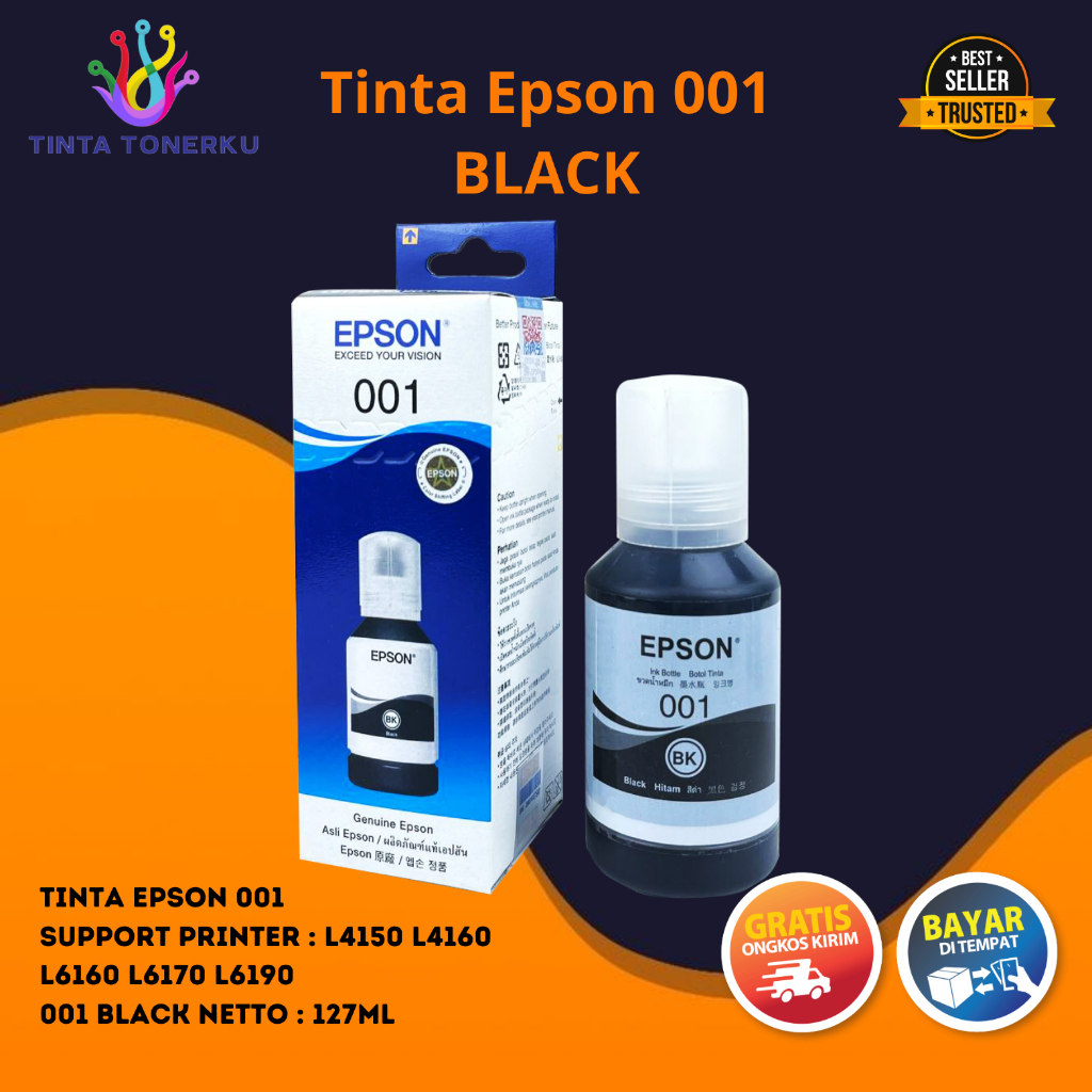 Jual Tinta Epson 001 BLACK Supoort Printer L4150 L4160 L6160 L6170 ...