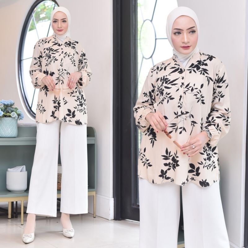 Jual Atasan wanita Blouse motif Bunga-bunga lengan panjang ootd bigsize ...