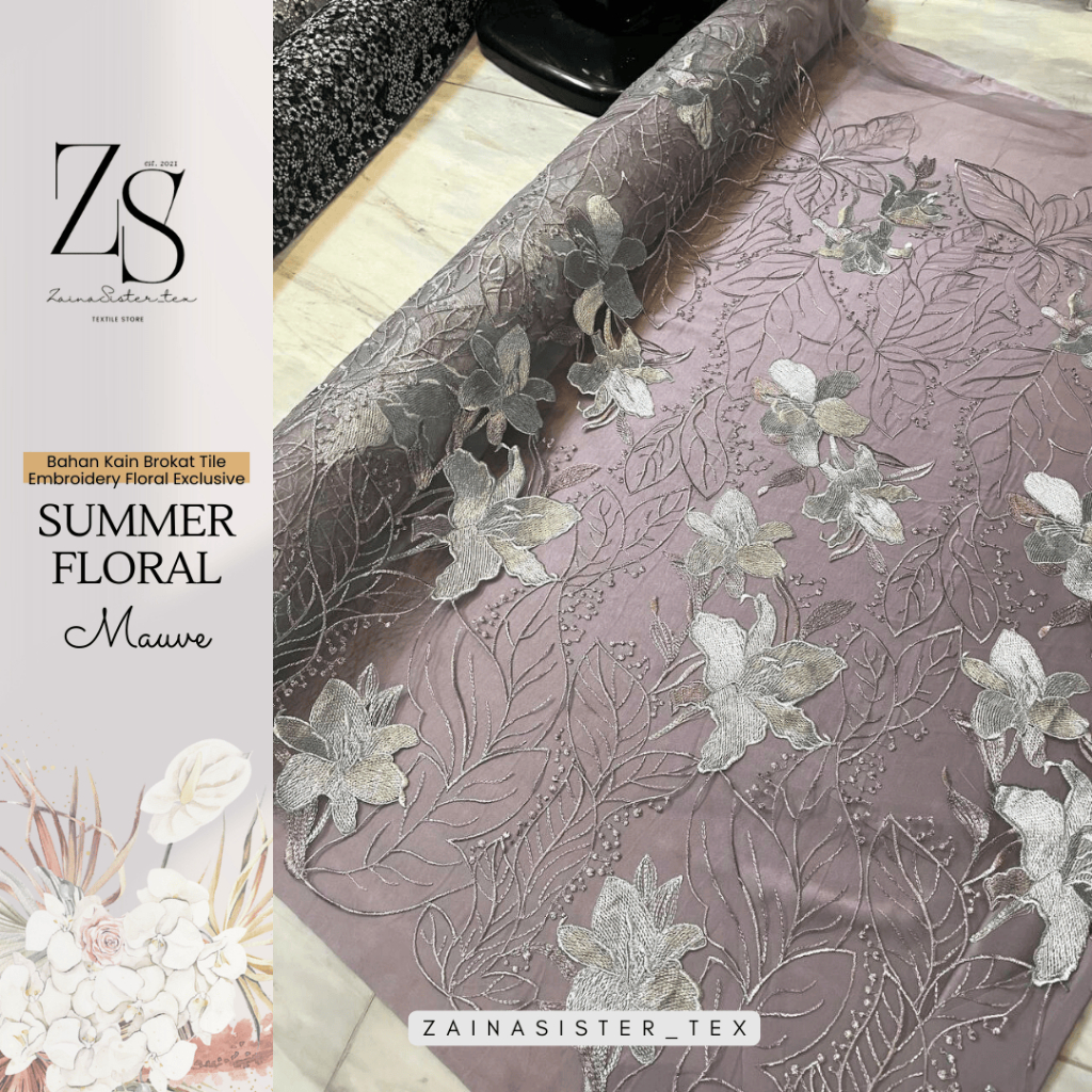 Jual Brokat Tile Bahan Kebaya Premium Bunga Timbul Warna Ungu Mauve ...