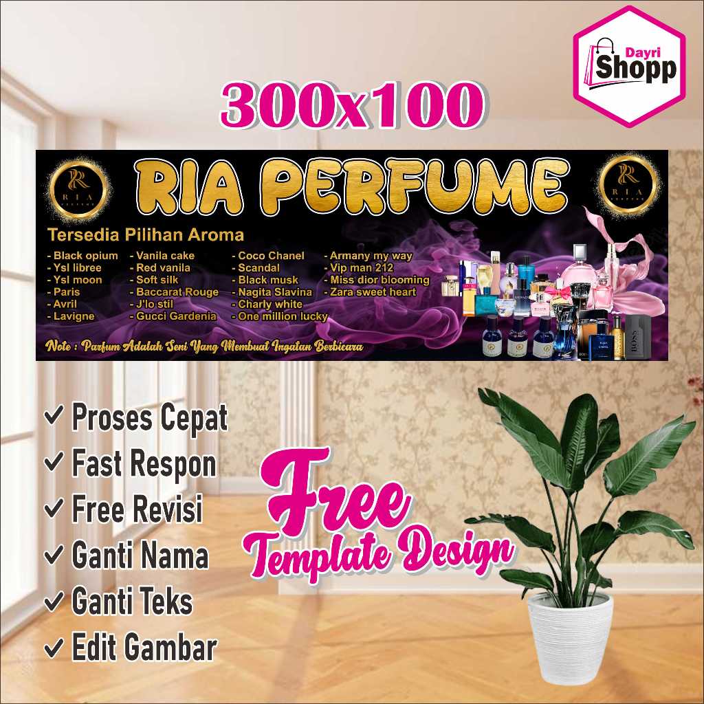 Jual Size 300x100 Cm,Spanduk Ria Parfum Cantik Terbaru Gradasi Hitam ...