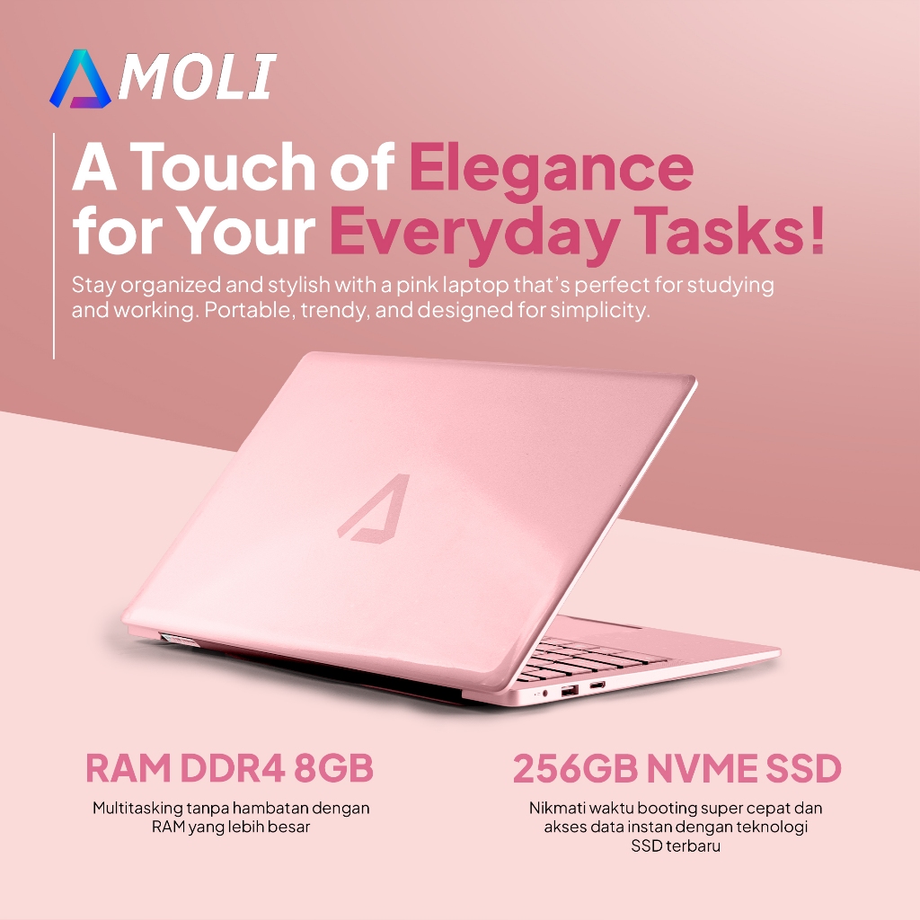 Jual AMOLI Laptop Baru Laptop Laptop 14 inch layar HD windows 11 Pink ...