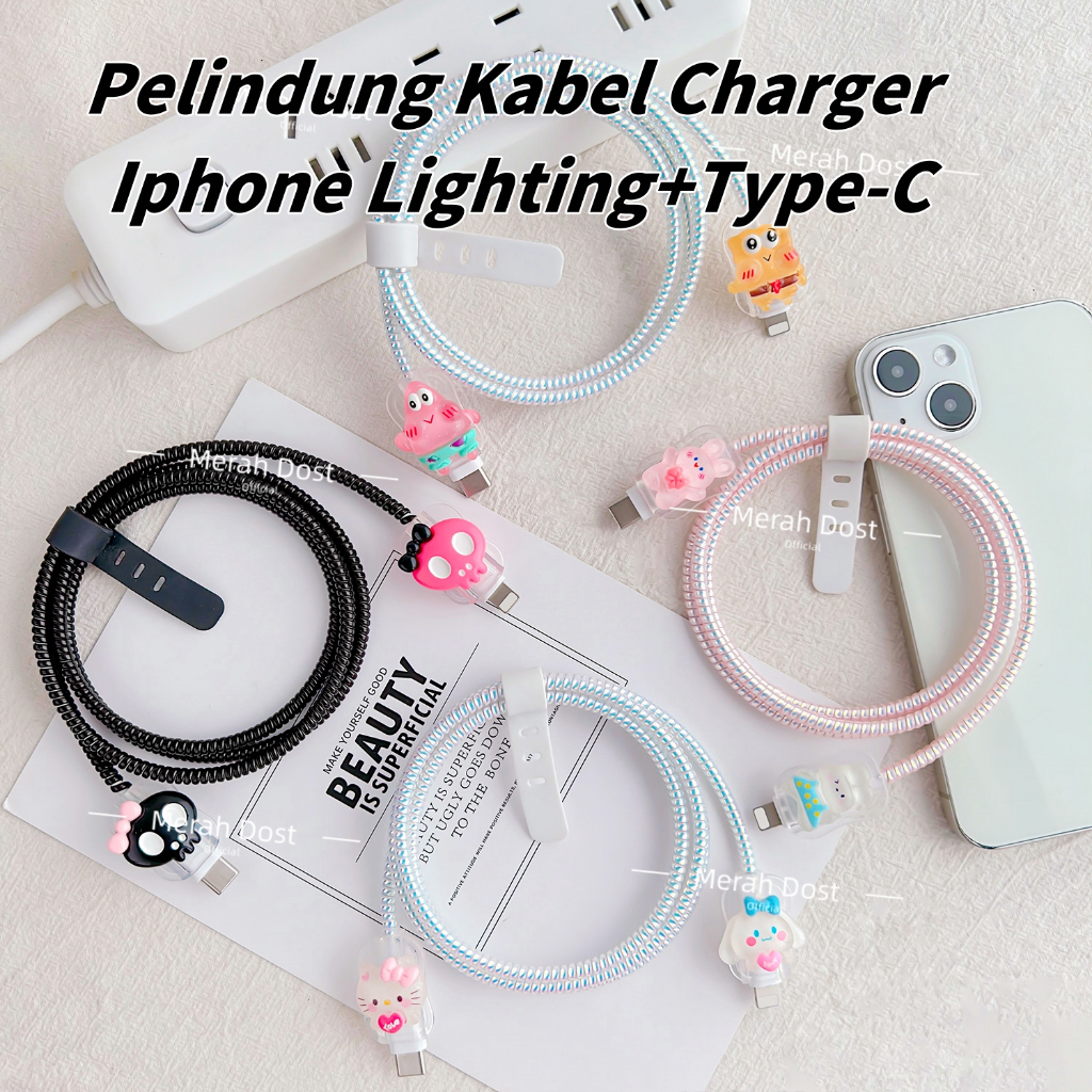 Jual 1 Set 4 item Pelindung Kabel Charger Iphone Lightning+Type-C Pelindung Kabel Data Kawat ...