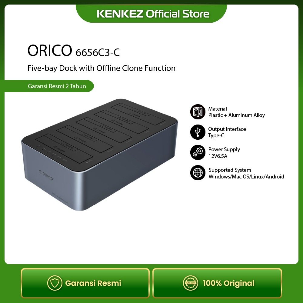 Jual ORICO 6656C3-C Docking SSD HDD Sata 2.5"/3.5" type-c 5Gbps Five Bay Dock with Offline Clone ...