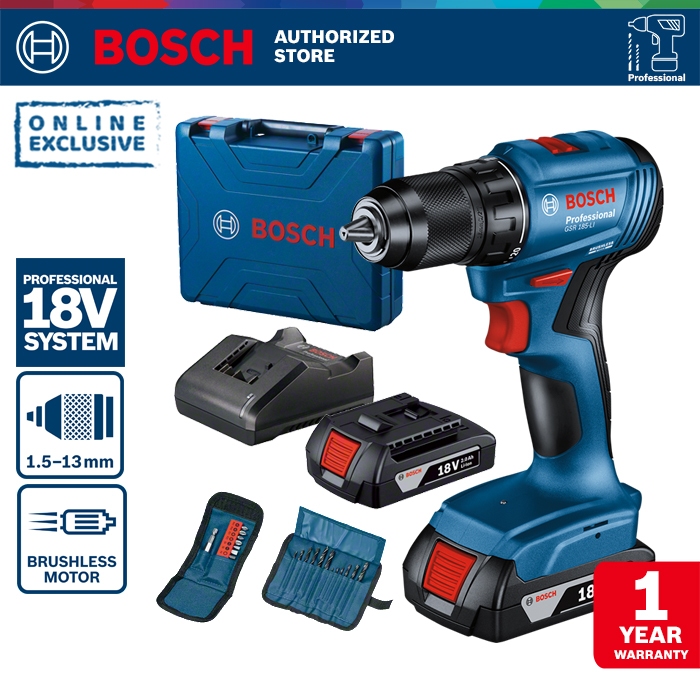 Jual Bosch Brushless Drill Driver with Accessories 23PCS 18Volt GSR 185 ...