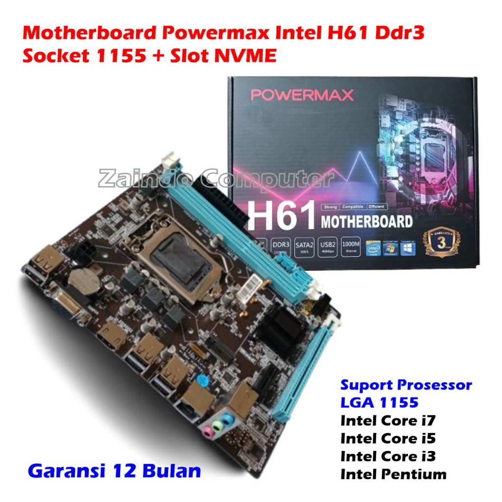 Jual MATHERBOARD POWERMAX H61 DDR3 SOCKET 1155 SLOT NVME POWERMAX INTEL ...