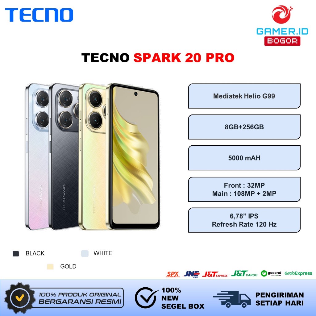Jual TECNO SPARK 20 PRO 8GB 256GB BLACK / WHITE / GOLD | Shopee Indonesia