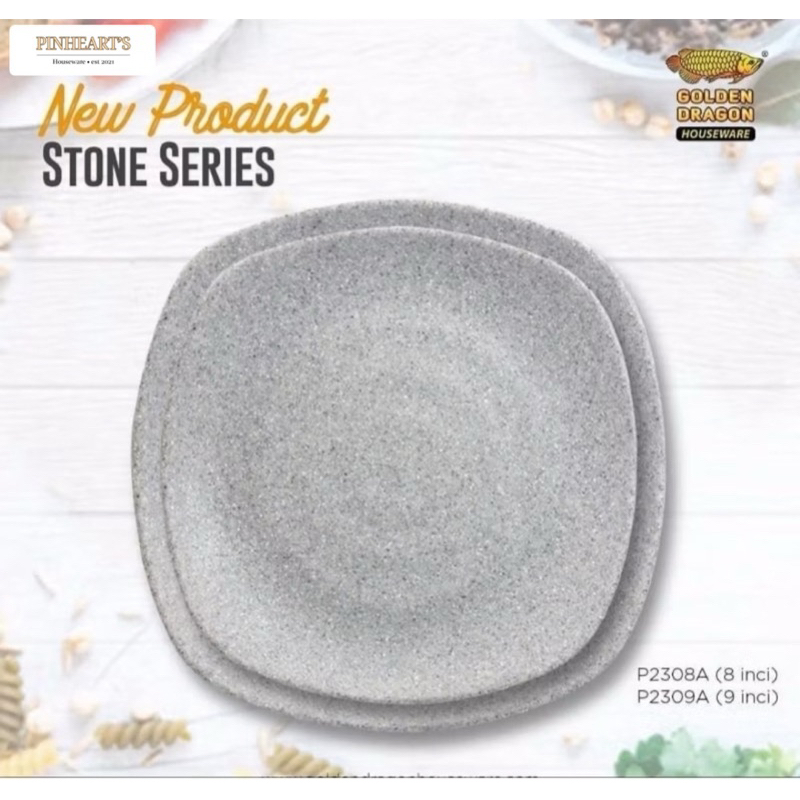 Jual PIRING MAKAN KOTAK STONE BATU MELAMINE GOLDEN DRAGON / PIRING ...