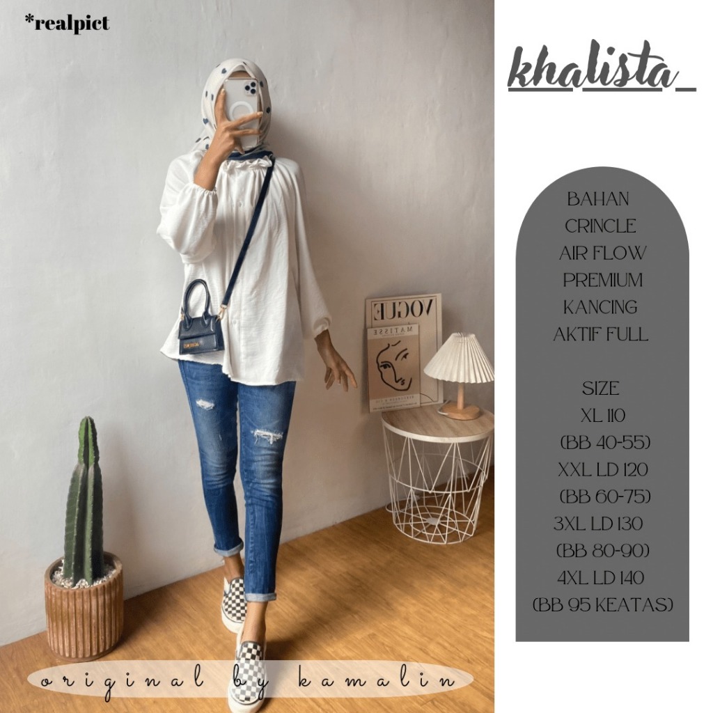 Jual Blouse Wanita Jumbo LD 120 130 Elegan Korean Style Bahan Crincle ...